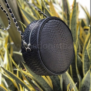 Genuine Python Skin Black Round Crossbody Chain Bag | Round Bags ...
