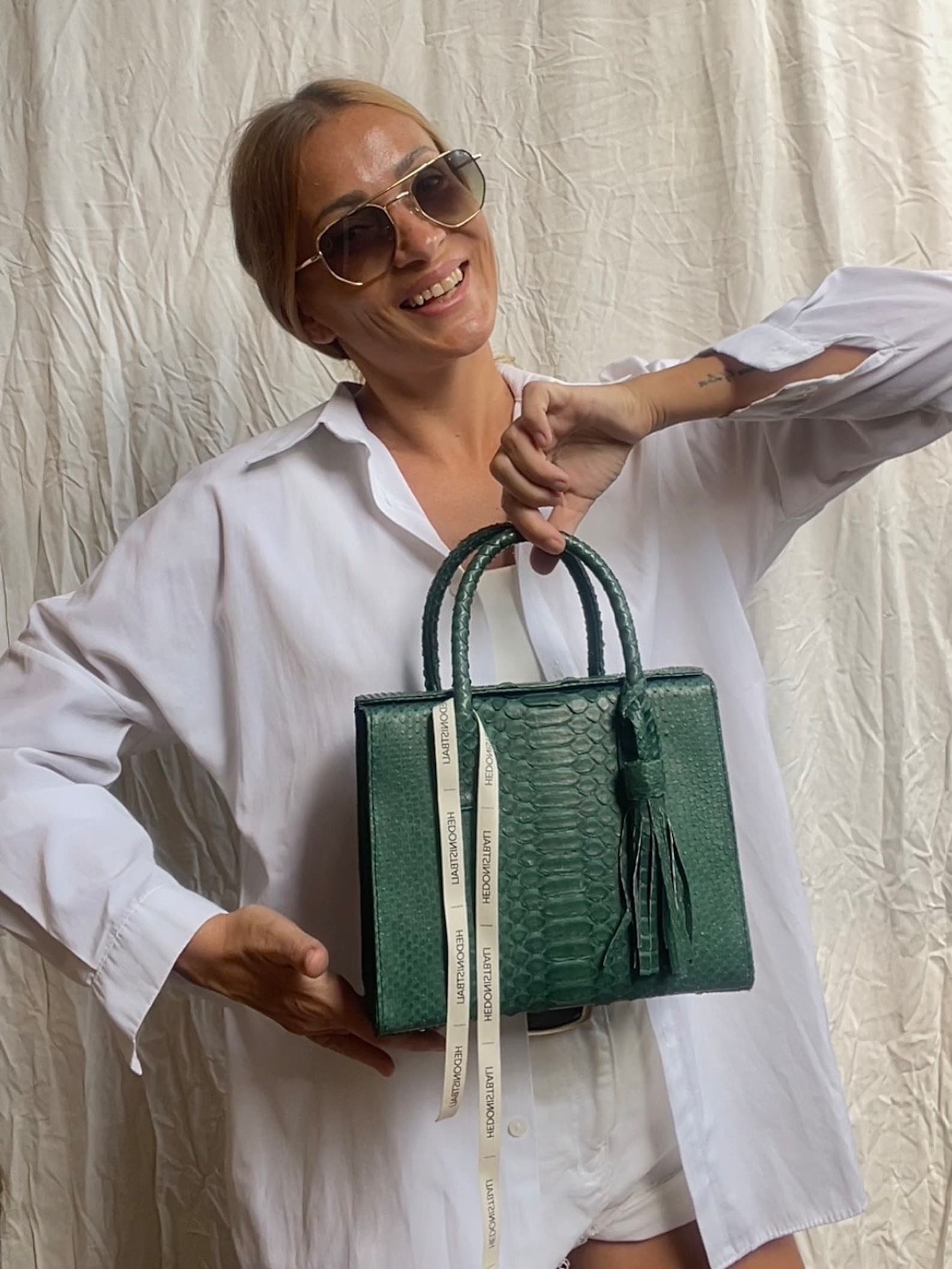 Top Handle Green Classy MORA Genuine Python Skin Bag | Exotic Leather ...