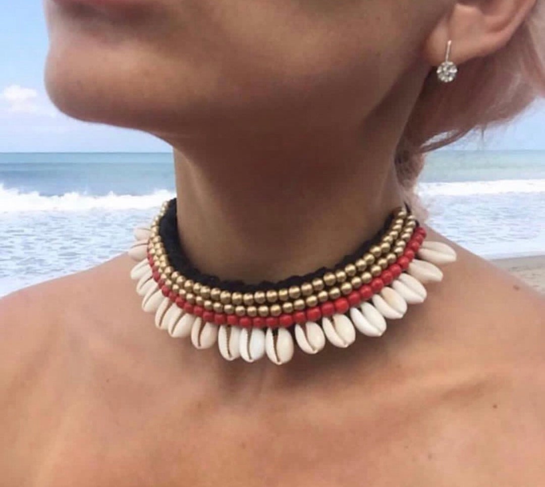 Shell Choker Cowrie Adjustable Tie Hippie Boho Coachella Summer Shell ...