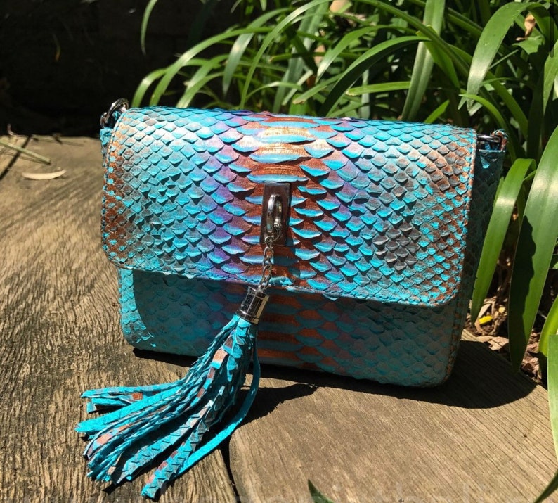 Genuine Python Skin Light Blue Summer Tassel Women Crossbody - Etsy