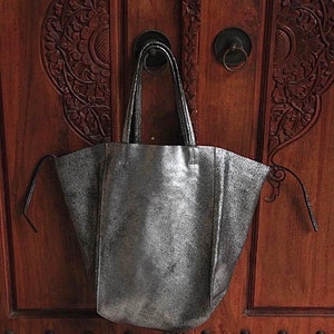 Genuine Leather Silver Tote Shopper Big Bag / Everyday Purse / Handmade ...
