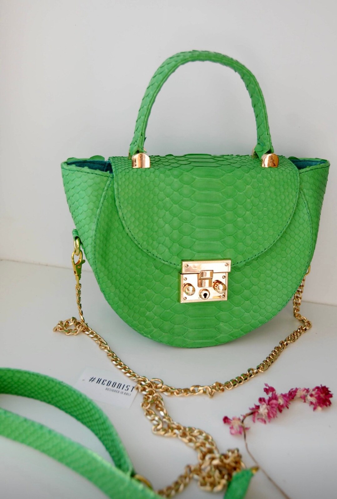 Genuine Python Skin Crosshandle Elegant Green Bag | Exotic Leather Bags ...