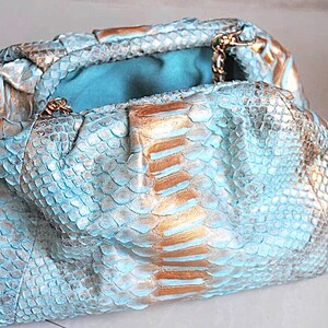 Genuine Python Skin Blue Pouch Bag | Exotic Leather Bags | Small Size ...