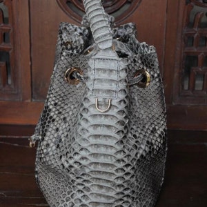 Genuine Python Skin Grey Bucket Crosshandle Bag/ Designer Women Purse ...