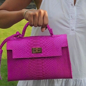 Top Handle Hot Pink Classy Genuine Python Skin Bag | Exotic Leather ...