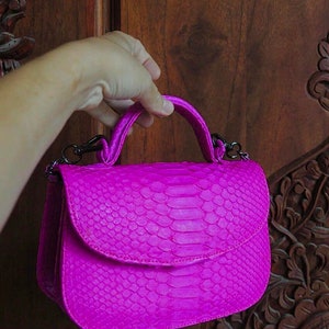 Genuine Python Skin Top Handle Hot Pink Crossbody Bag | Exotic Leather ...