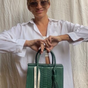 Top Handle Green Classy MORA Genuine Python Skin Bag | Exotic Leather ...