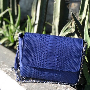 Genuine Python Skin Blue Crossbody Bag | Elegant Classy Leather Snake ...