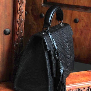 Top Handle Black Classy Genuine Python Skin Big Bag | Exotic Leather ...
