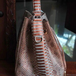 Genuine Python Skin Peachy Gold Bucket Crosshandle Bag Designer Women ...