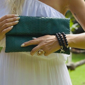 Genuine Python Skin Dark Green Envelope Clutch | Classy Elegant Leather ...