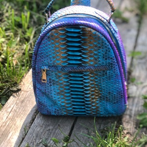 Genuine Python Skin Blue Shiny Backpack | Exotic Leather Bags | Women ...