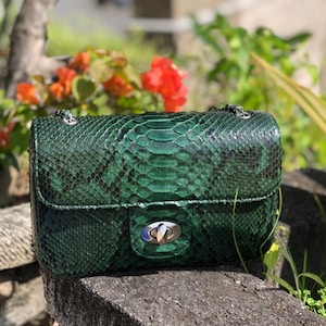 Genuine Python Skin Green Color Shiny Chain Bag | Shoulder Bag ...