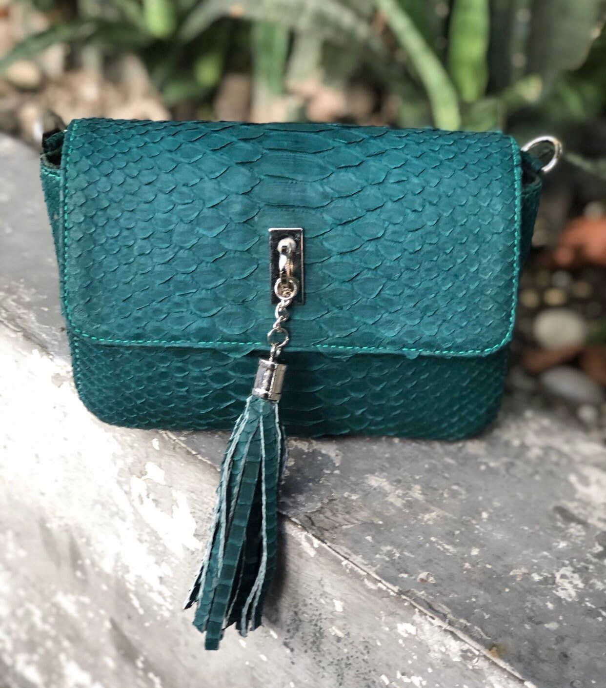 Dark Green Genuine Python Skin Tassel Bag Green Chain - Etsy