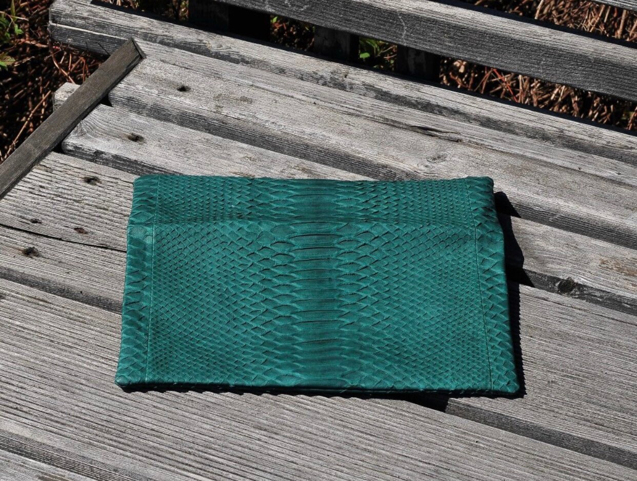 Genuine Python Skin Dark Green Envelope Clutch | Classy Elegant Leather Bag | Exotic Skin Bag ...