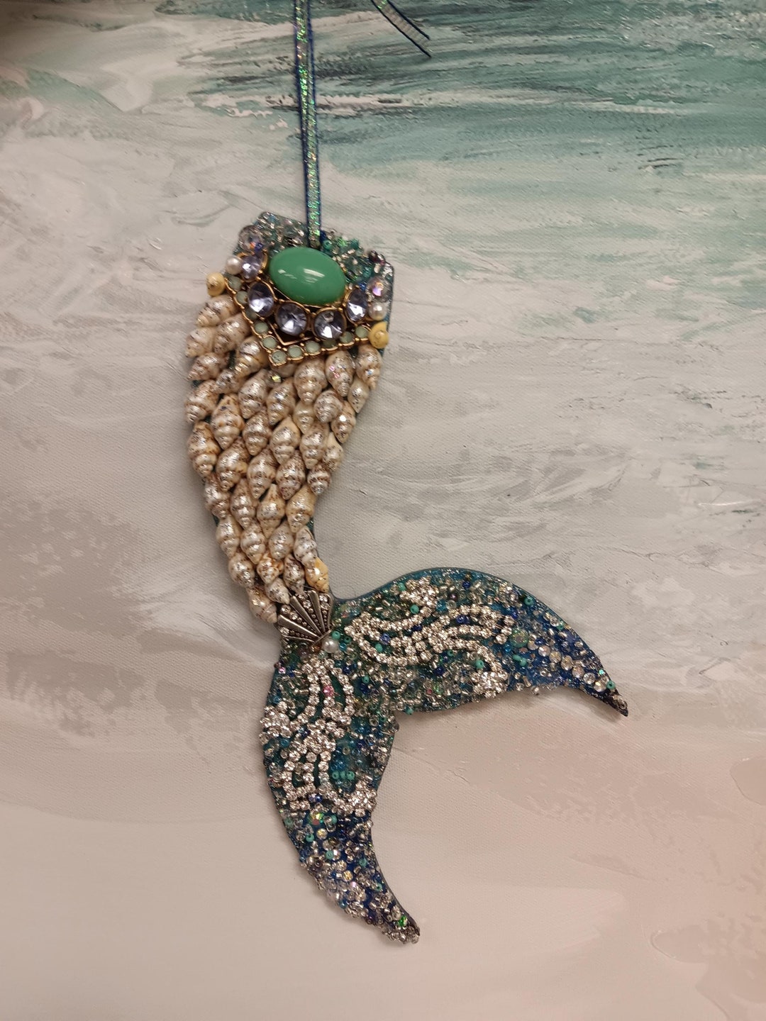 Mermaid Seashell Ornament I Aqua Shell Ornament | Mermaid Christmas ...