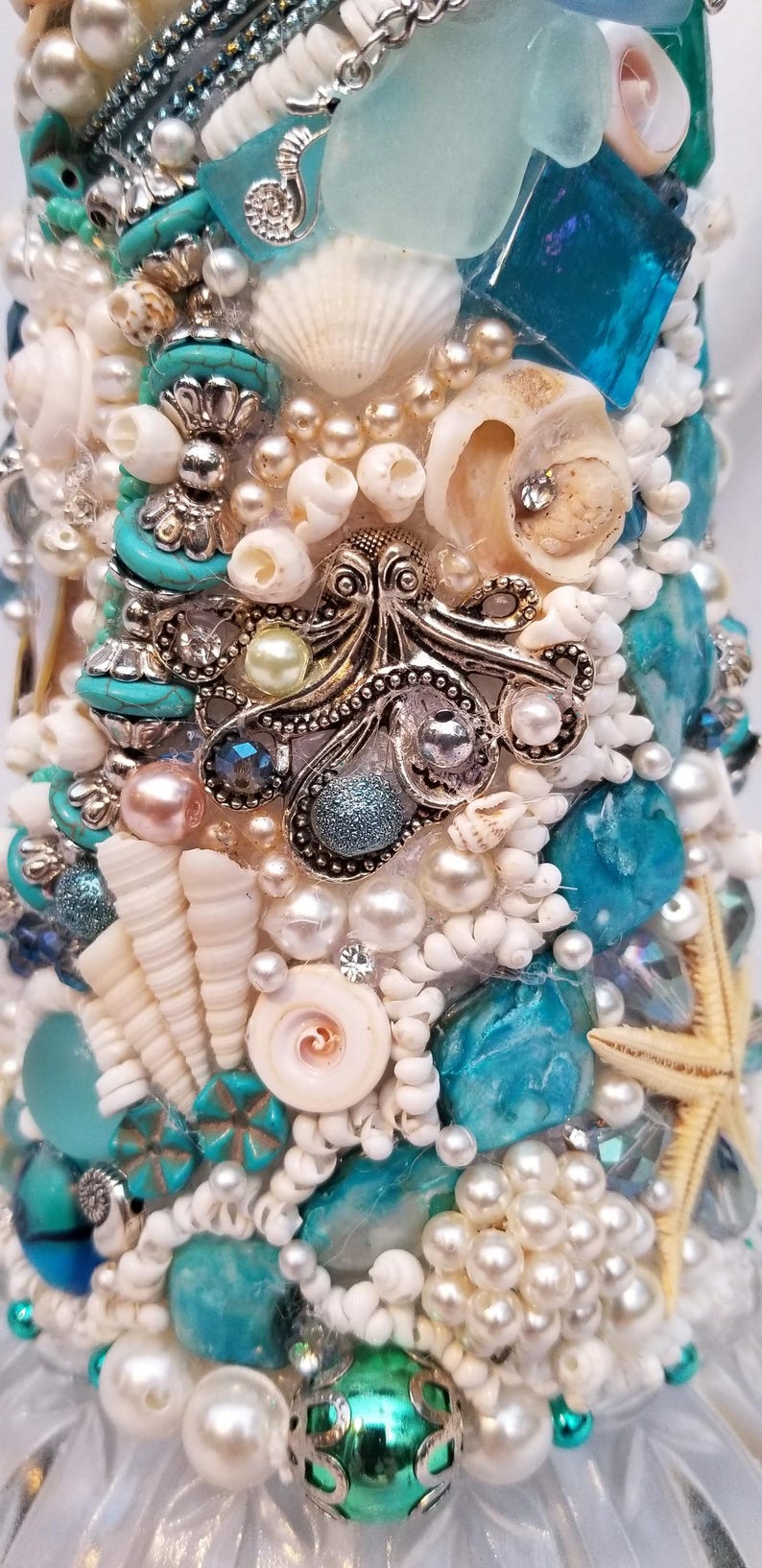 Seashell Tree, Turquoise Jeweled Shell Tree | Coastal Seashell Tree ...