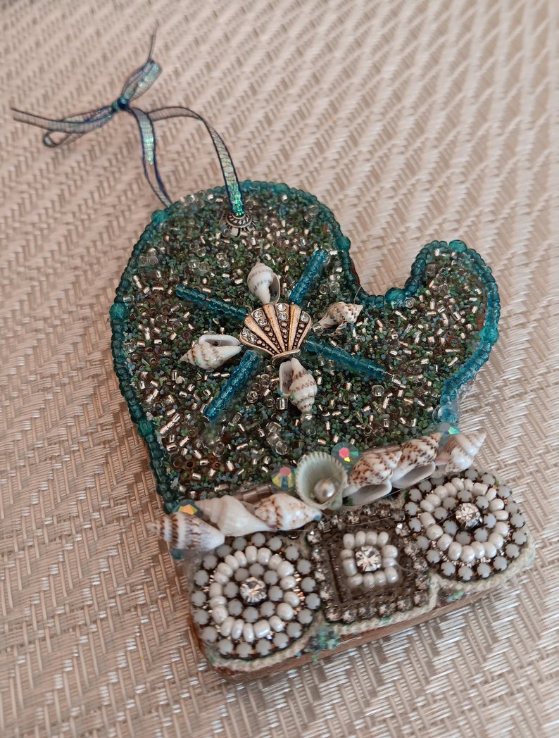 One TEAL Winter Mitten | Shell Ornament | Seashell Mitten Ornament ...