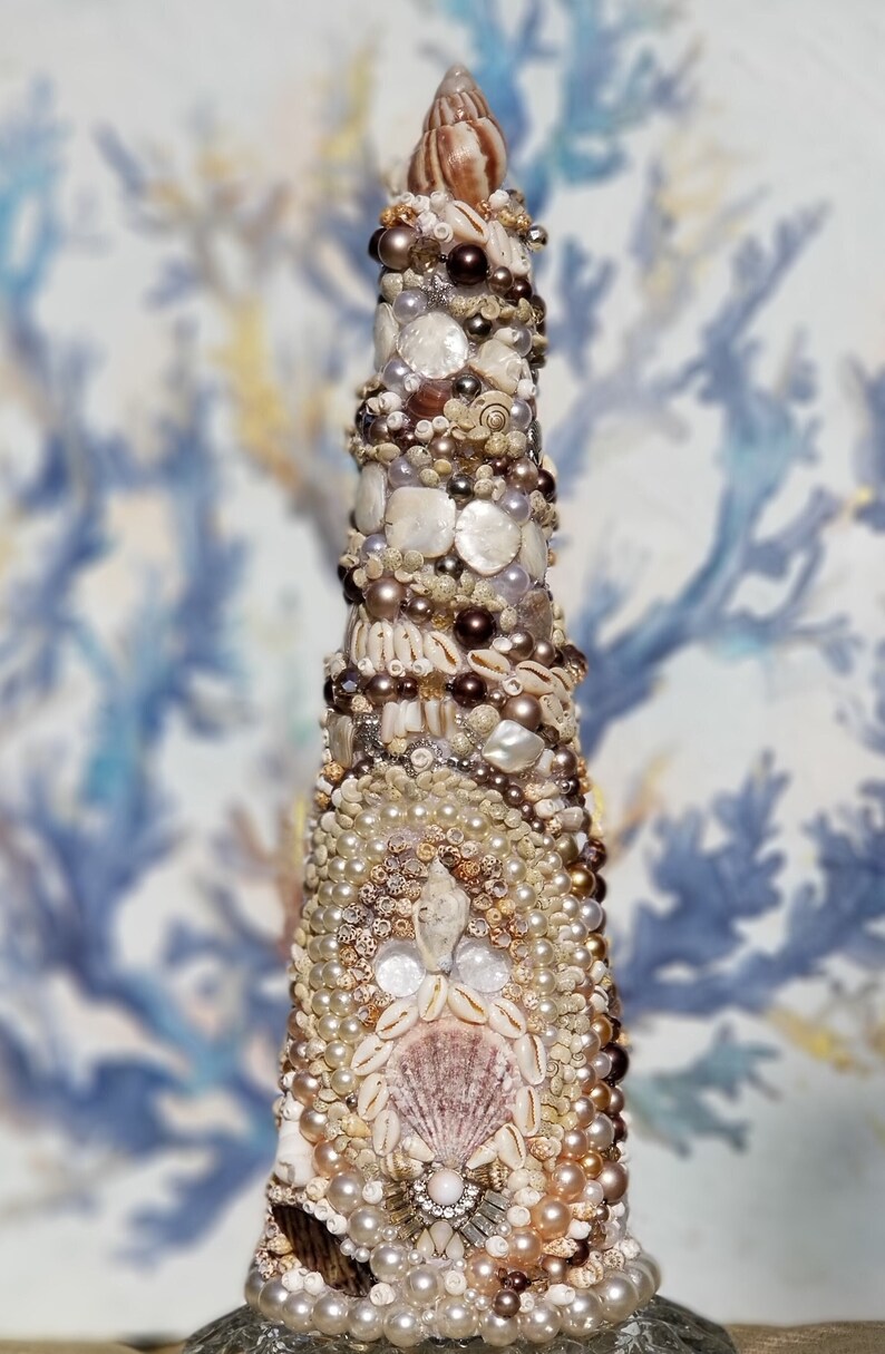 Natural Seashell Tree, Jeweled Shell Tree Coastal Seashell Art Beach ...