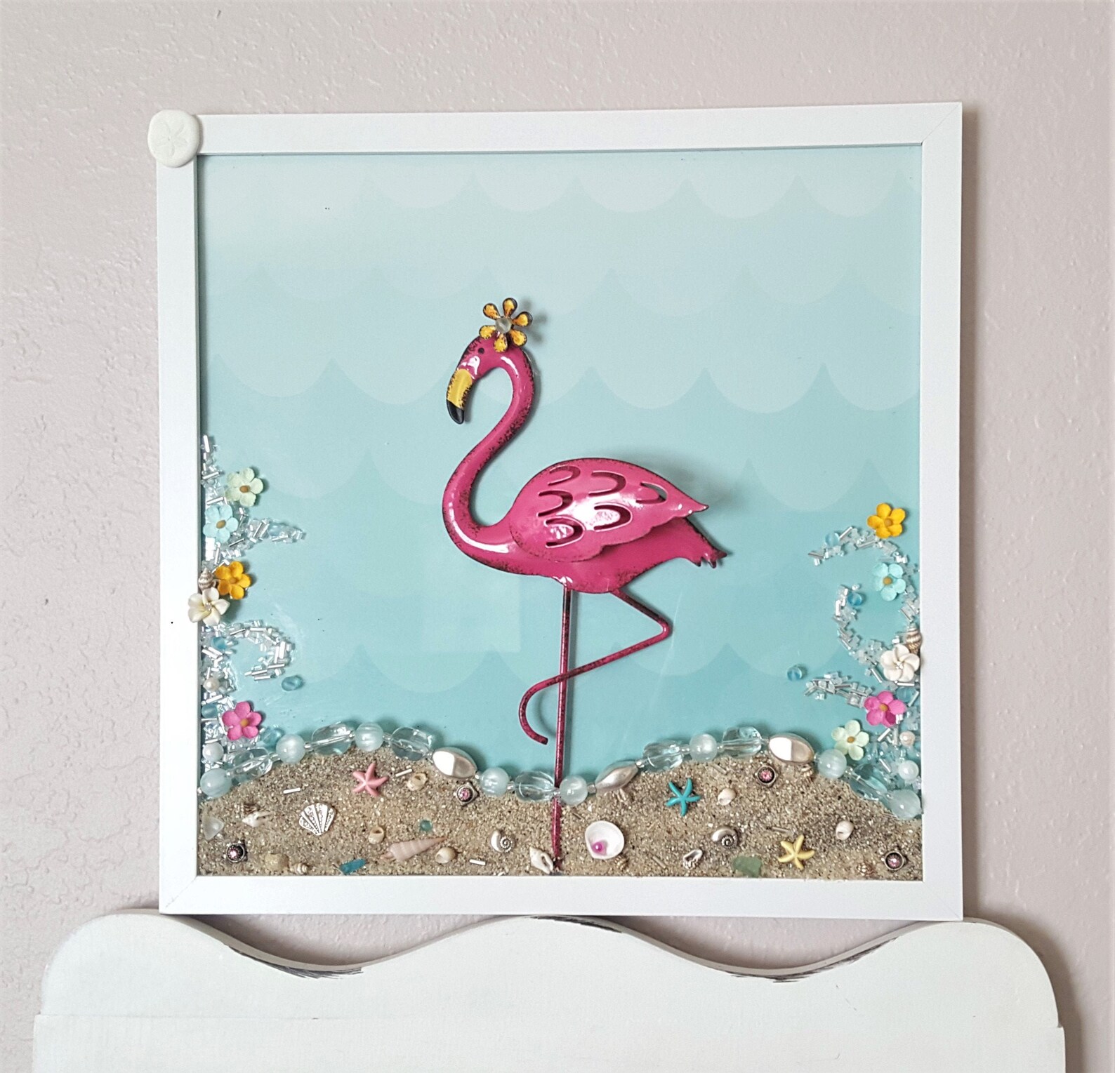 Pink Flamingo Wall Art: Coastal Beach Decor With Sand & Shells - Etsy