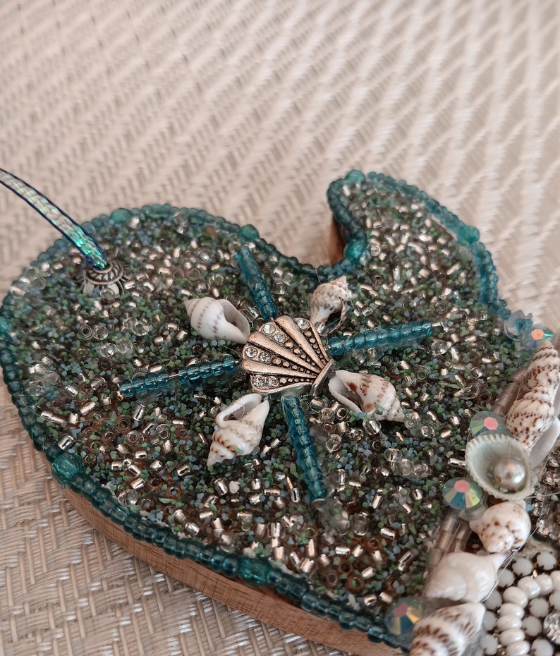 One TEAL Winter Mitten | Shell Ornament | Seashell Mitten Ornament ...