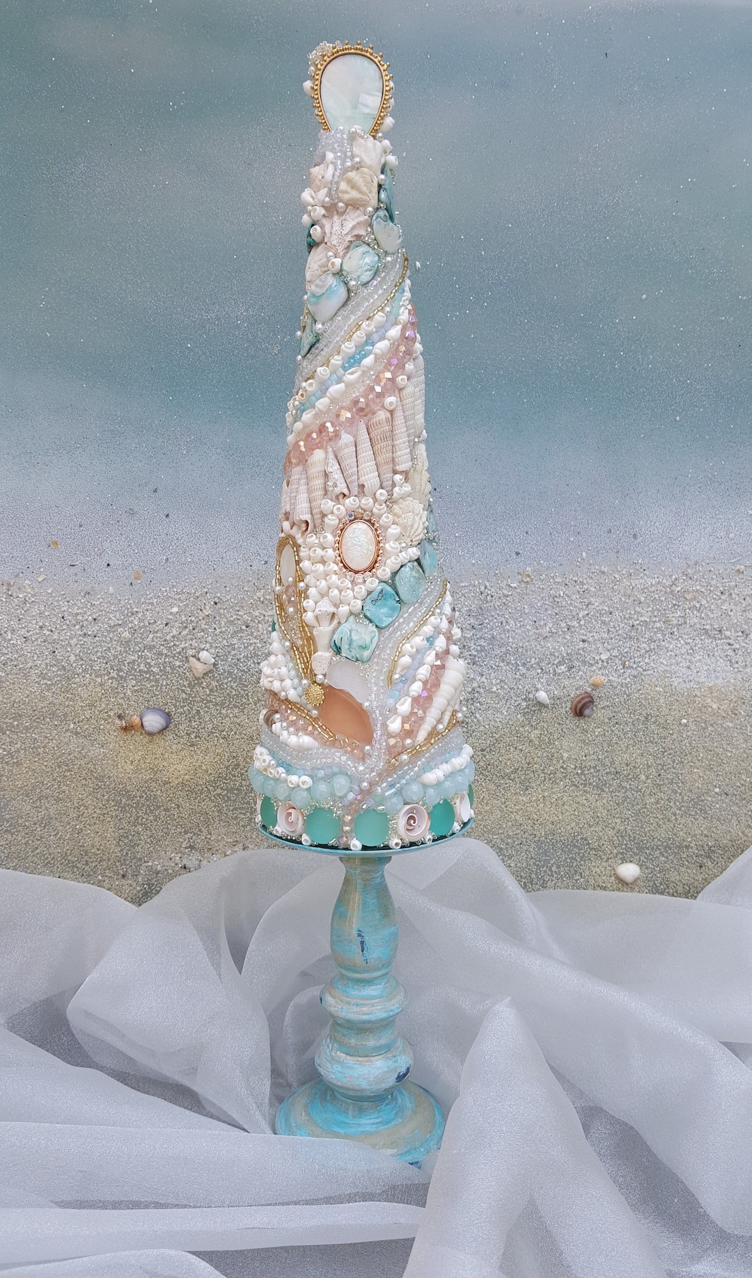 Seashell Tree, Pastel Jeweled Shell Tree Coastal Seashell Tree Beach ...