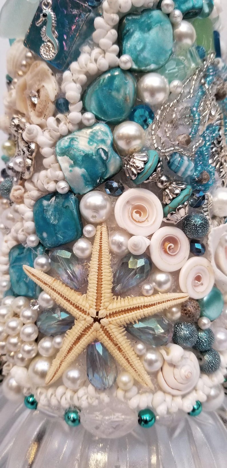 Seashell Tree, Turquoise Jeweled Shell Tree Coastal Seashell Tree Beach ...
