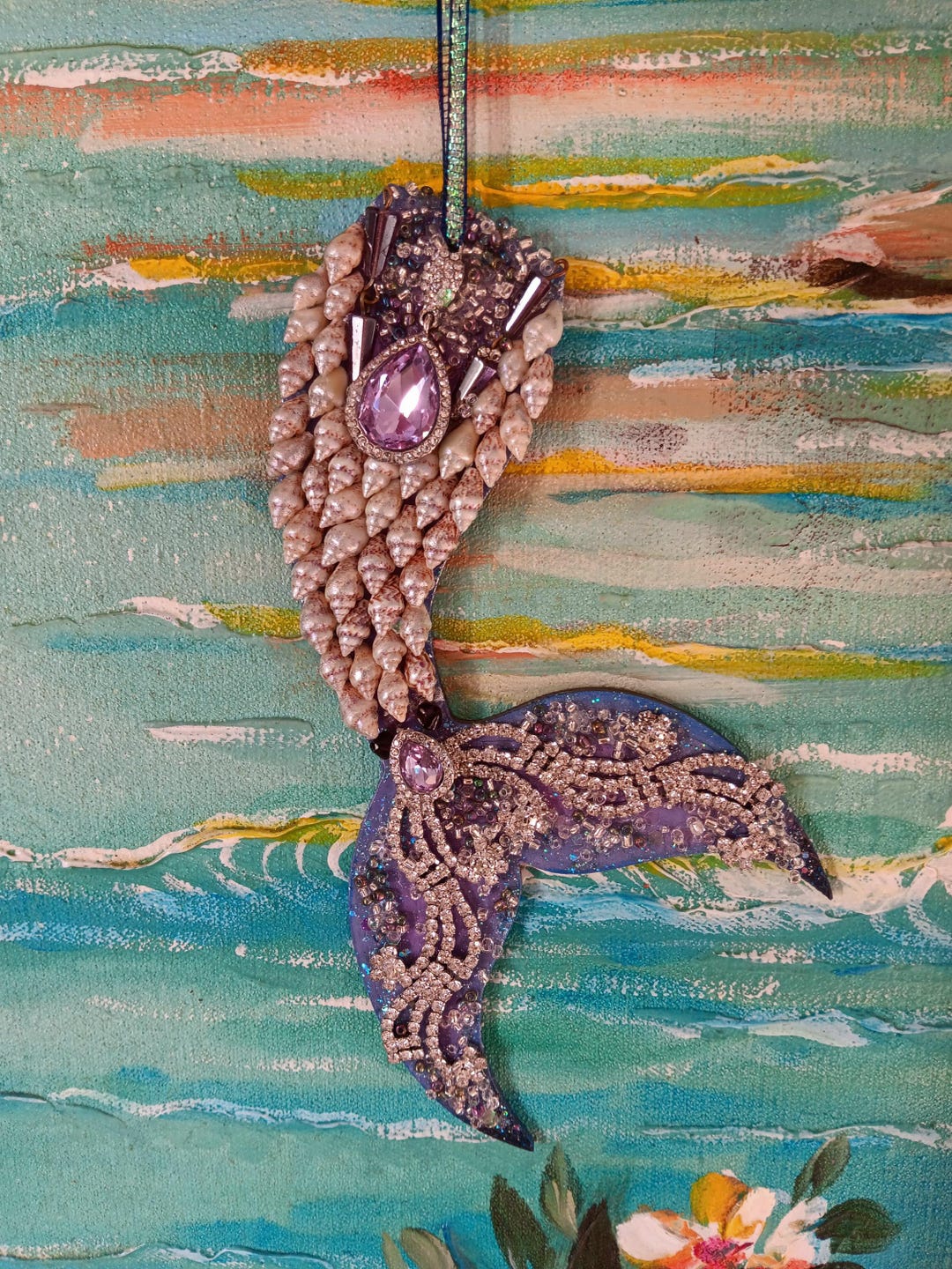 Jeweled Mermaid Seashell Ornament: Purple Coastal Decor - Etsy
