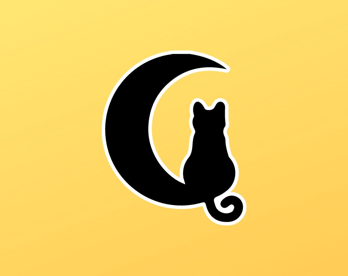 Cat and Half Moon Vinyl Sticker Cat Sticker Cat Gift Cat - Etsy