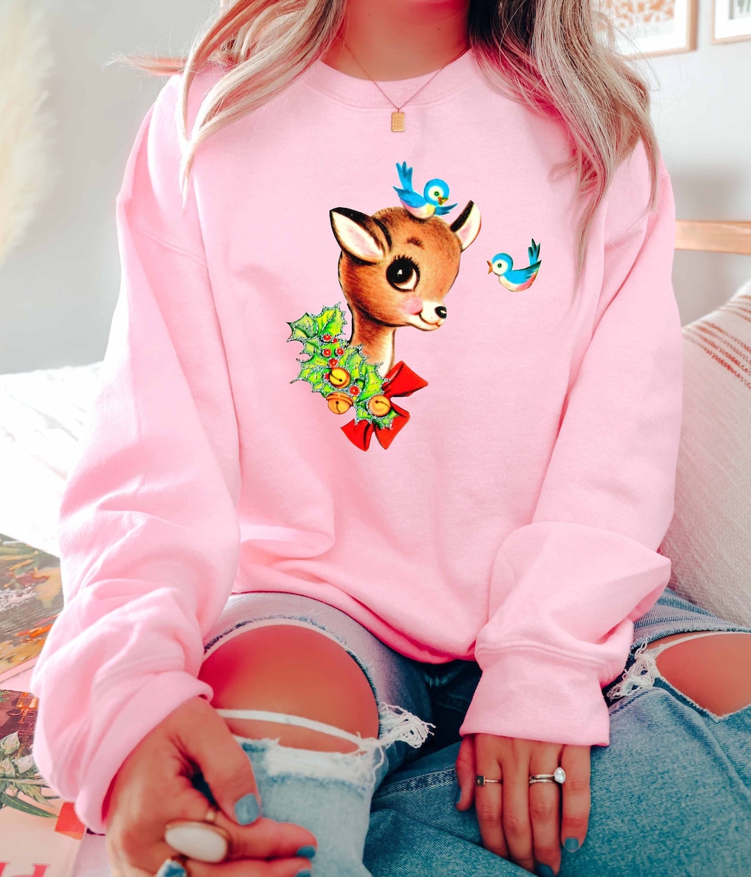 Pink Reindeer Sweatshirt Retro Reindeer Christmas Sweatshirt - Etsy