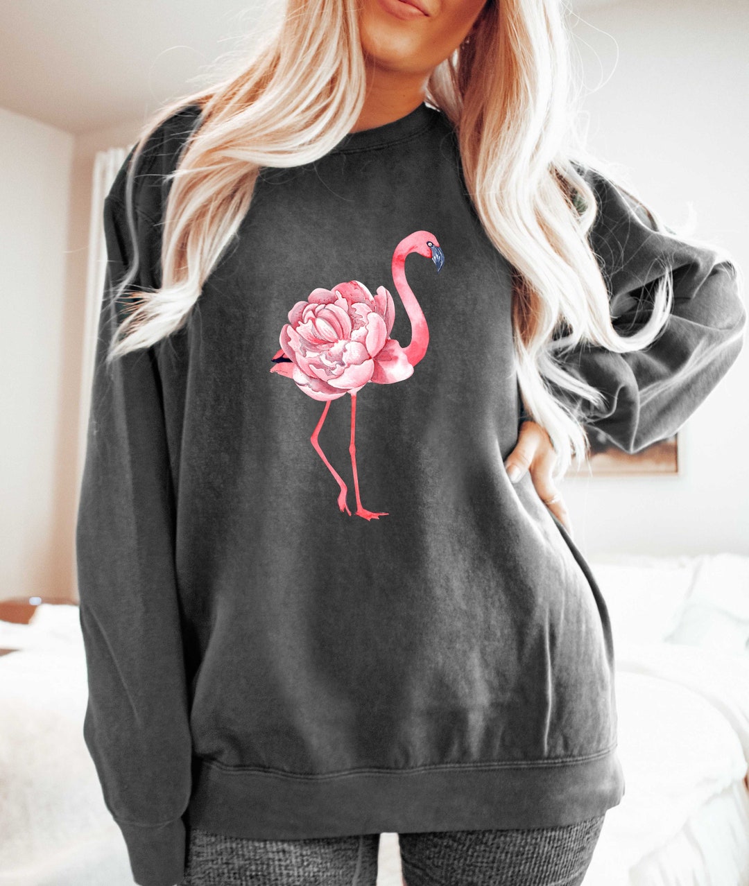 Comfort Colors Flamingo Sweatshirt, Flamingo Flower Sweatshirt, Cozy ...