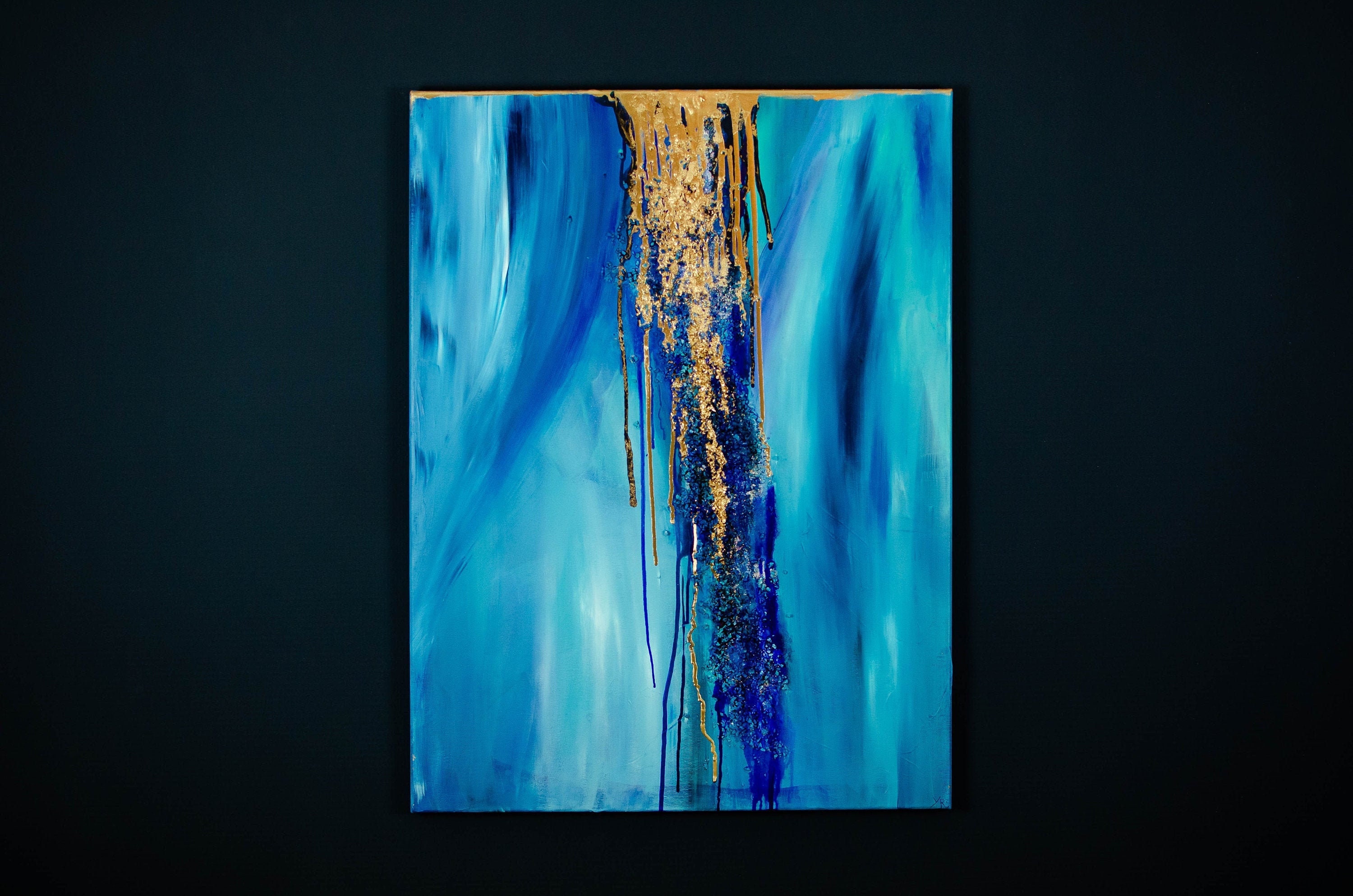 GOLDEN TORRENT // Abstract Acrylic Relief Painting on Canvas // 80x60cm ...