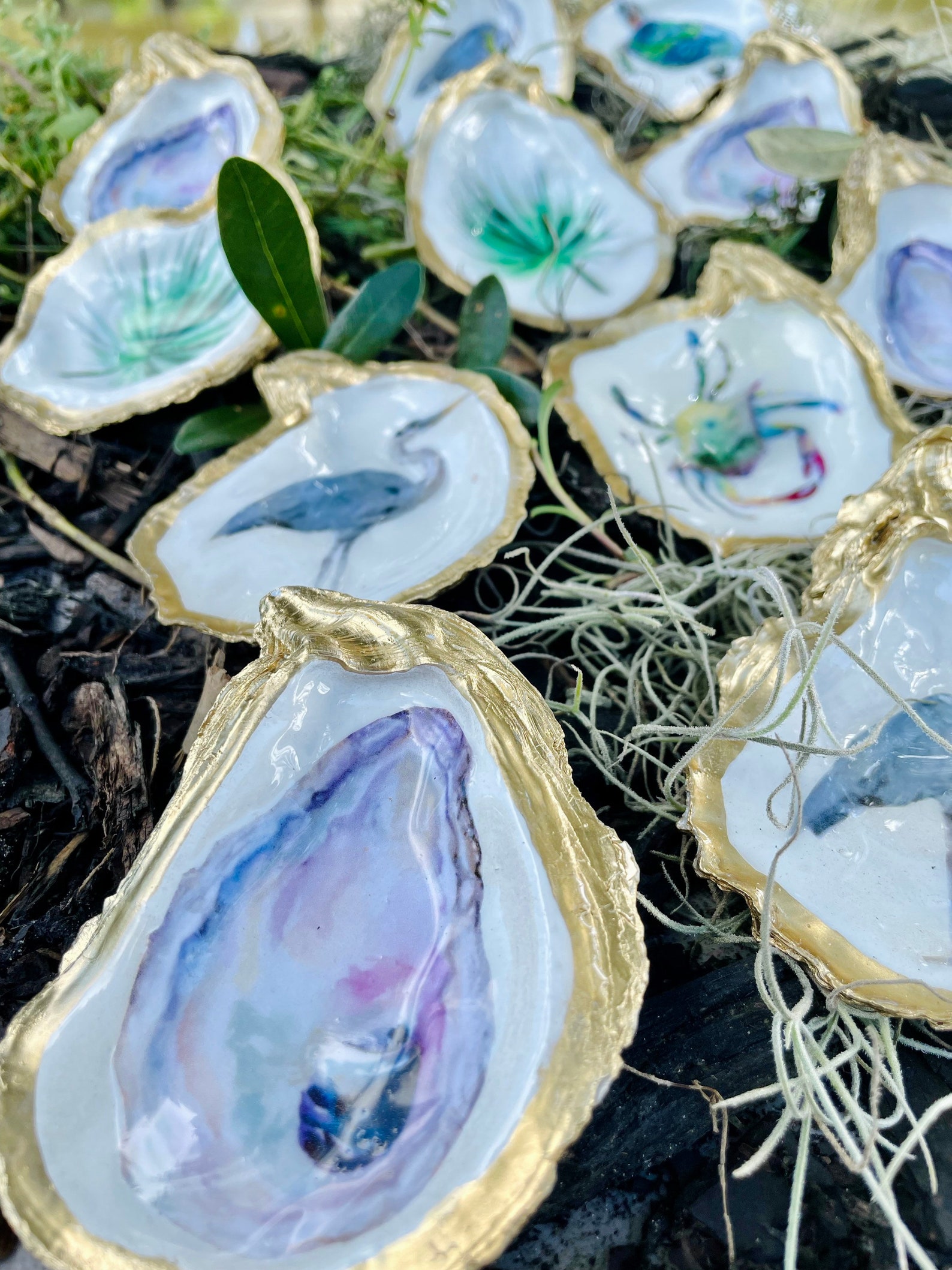 Golden Decoupage Oysters Coastal Marsh - Decor OR Ornaments - Etsy