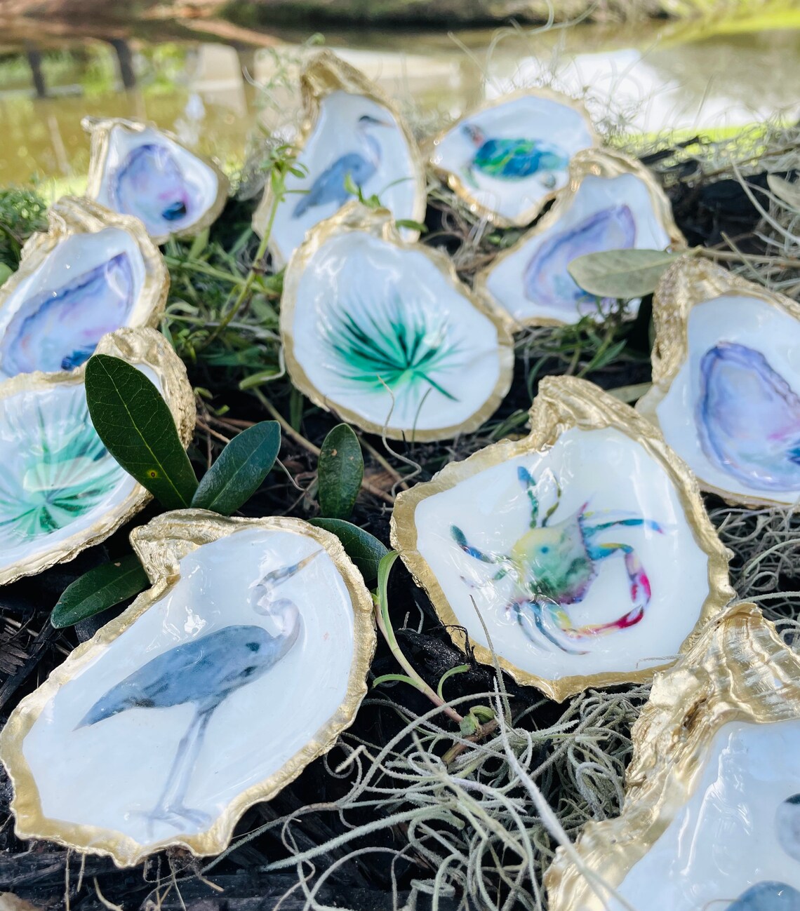 Golden Decoupage Oysters Coastal Marsh - Decor OR Ornaments - Etsy