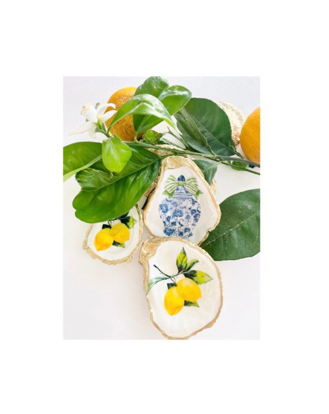 Decoupage Golden Oyster Shell - Lemons and Ginger Jars Chinoiserie Ring ...