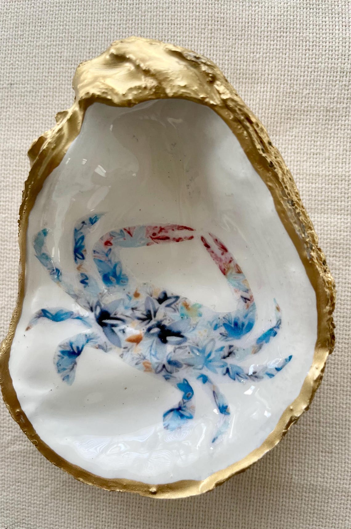 Golden Decoupage Oyster - Oyster Decor, Interior Design, Coastal, Crab ...