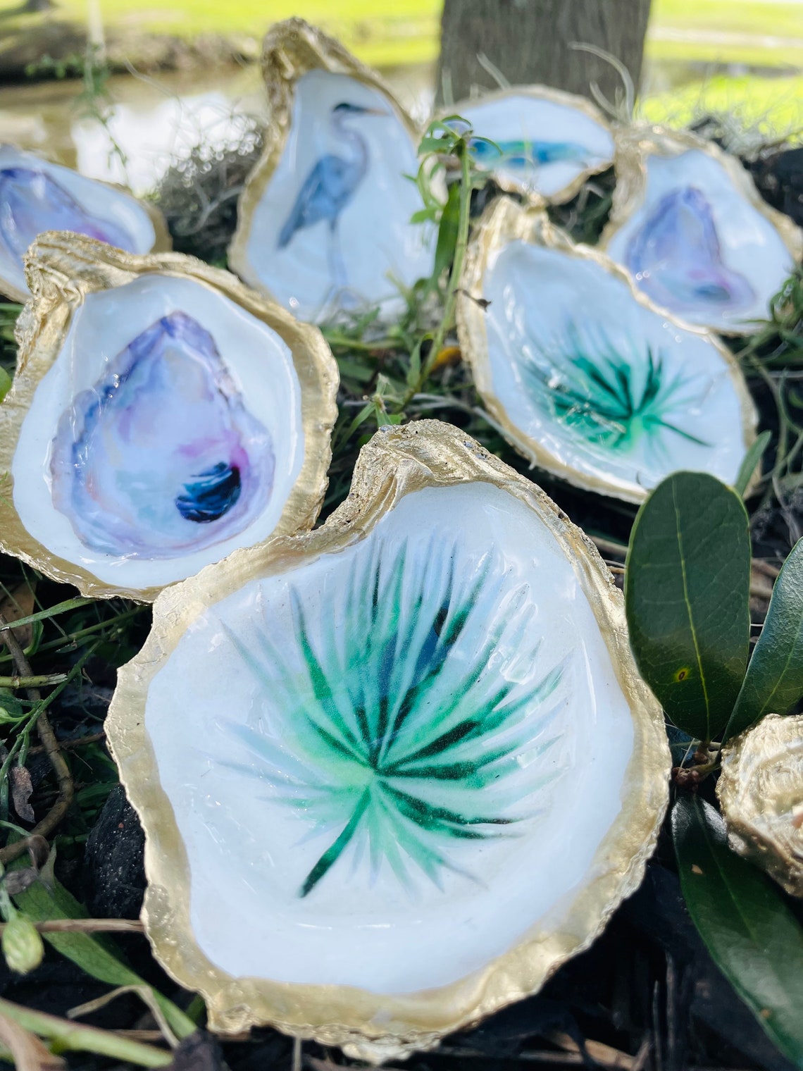 Golden Decoupage Oysters Coastal Marsh - Decor OR Ornaments - Etsy