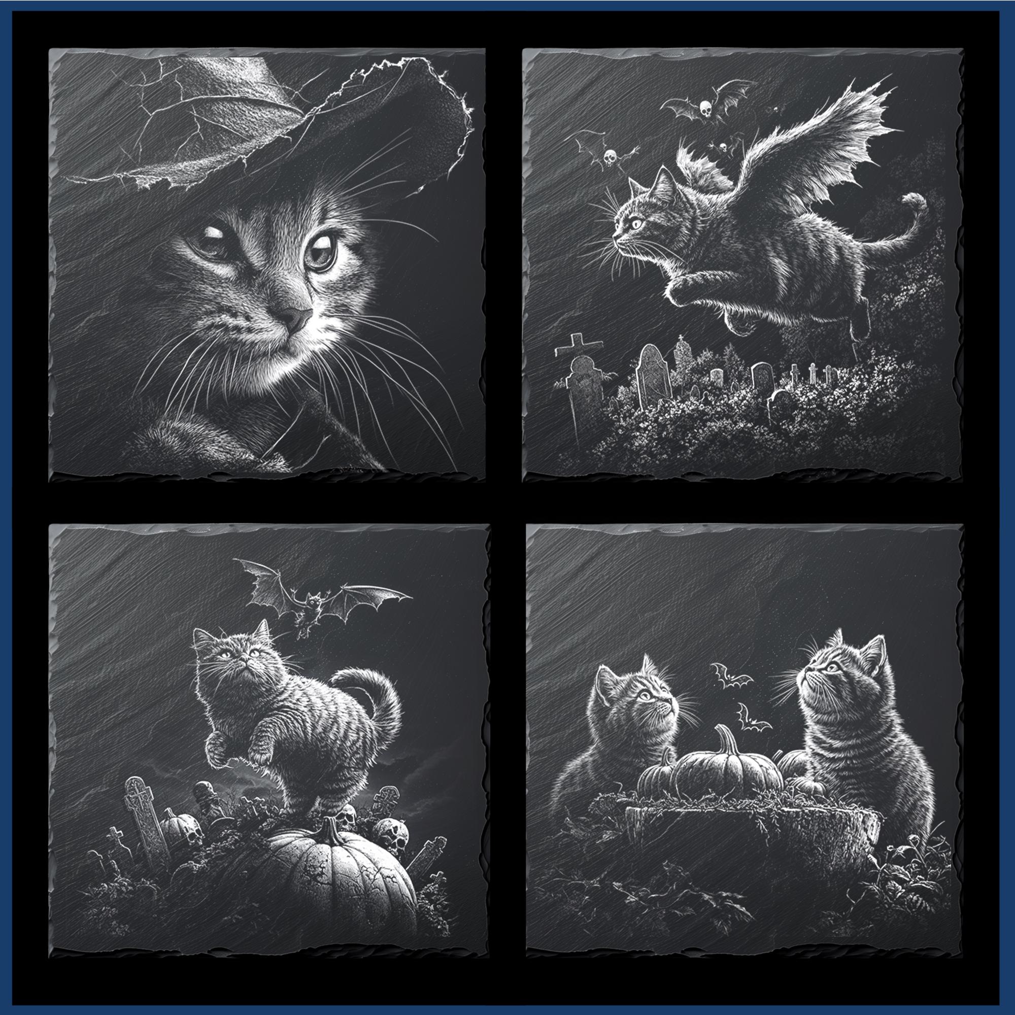 8 Halloween Cat Laser Engraving Bundle Spooky Feline Laser Digital ...