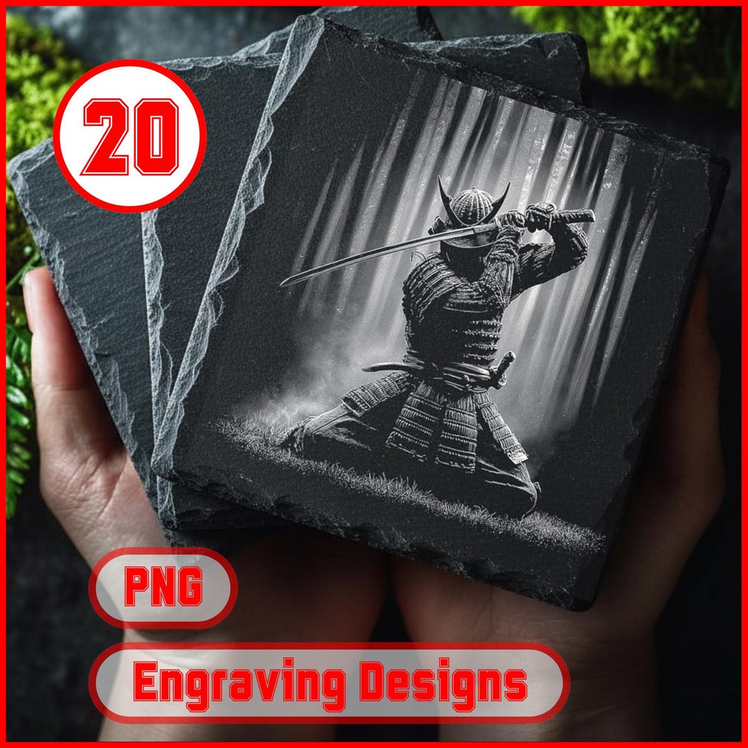 20 Samurai and Warrior Laser Engraving Designs for Slate Coasters - PNG ...