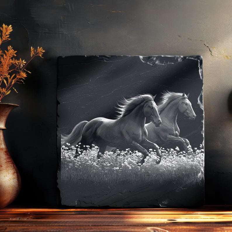 Running Horses Laser Engraving Design Slate Coasters Files Bundle ...