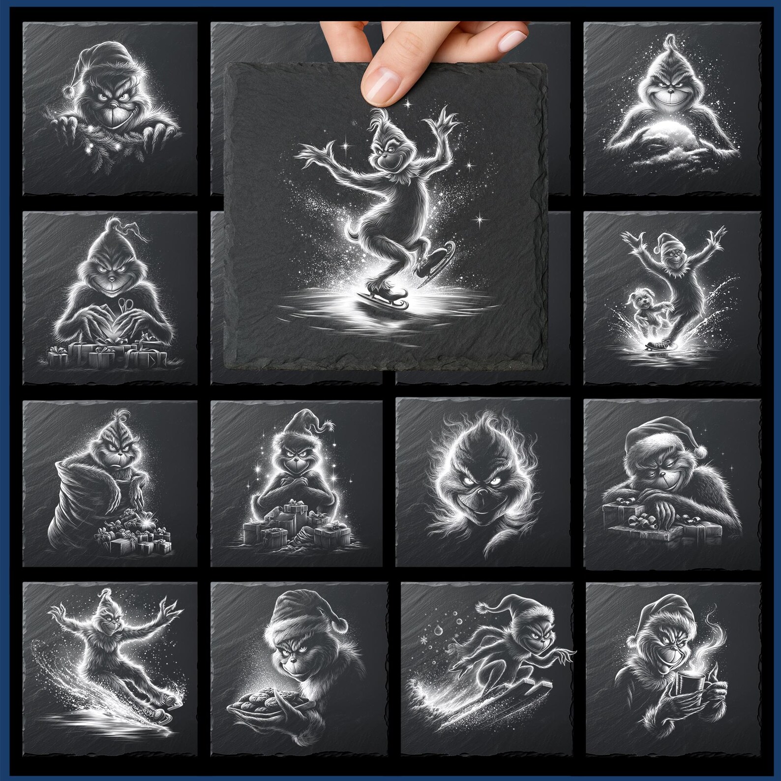 20 Grinch Coaster Designs Christmas Laser Files PNG Bundle for ...