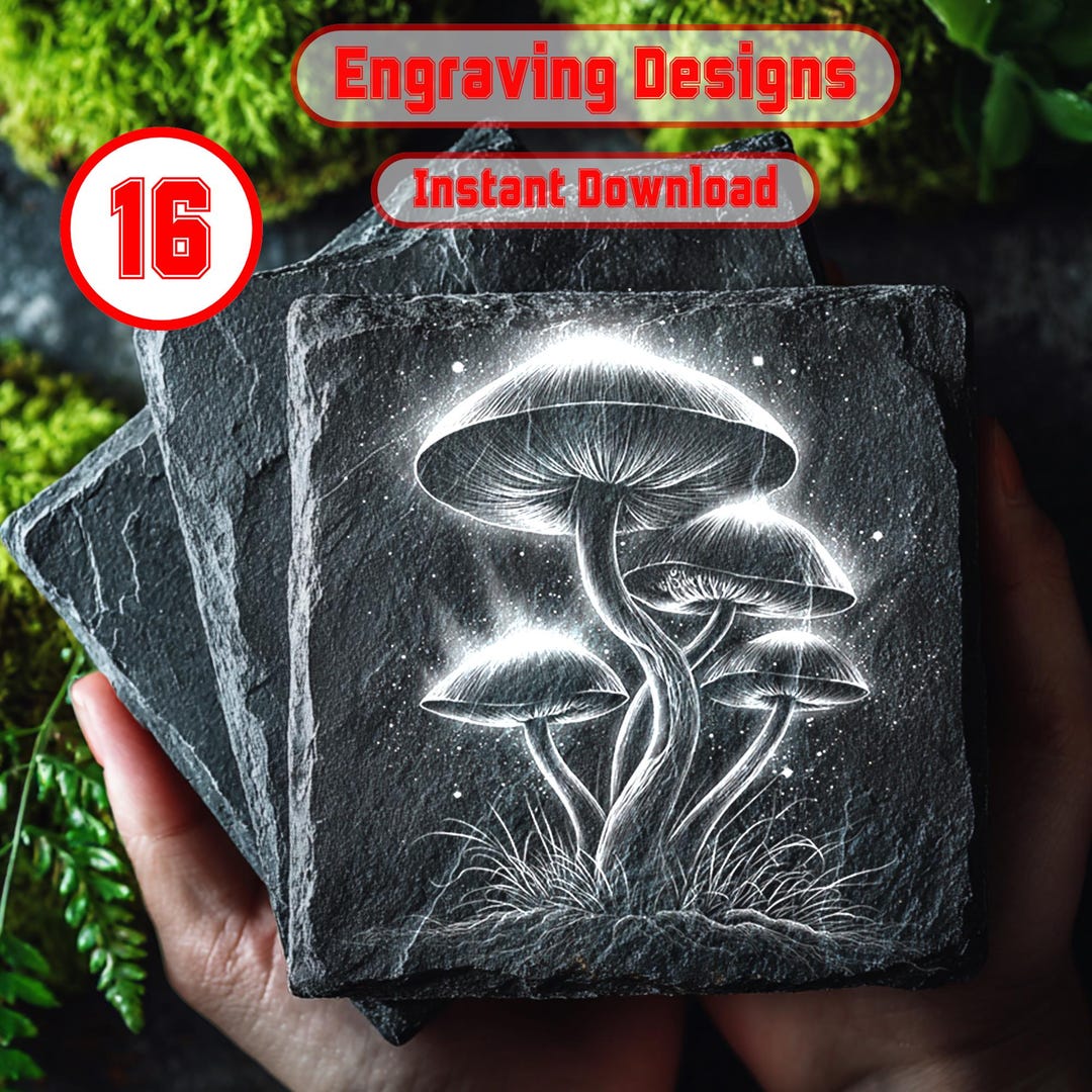 Glowing Mushroom Laser Engraving Bundle: Fantasy Coaster Designs ...