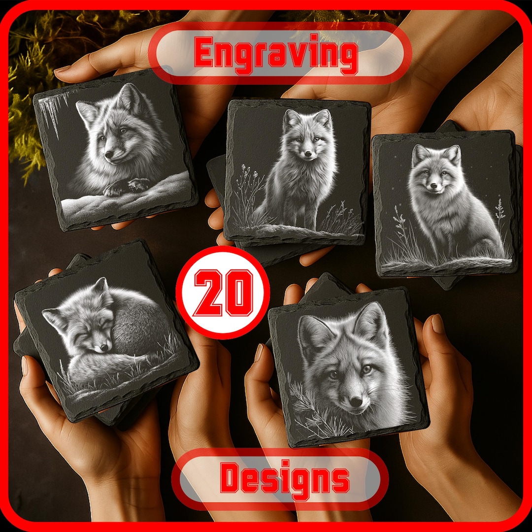 20 Winter Arctic Fox Slate Coaster Designs - Pngs for Laser Engraving ...