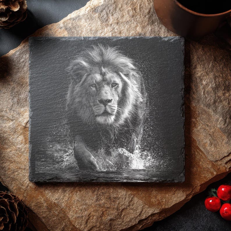 Charging Lion Slate Engraving Wild Power in Motion Digital Download ...