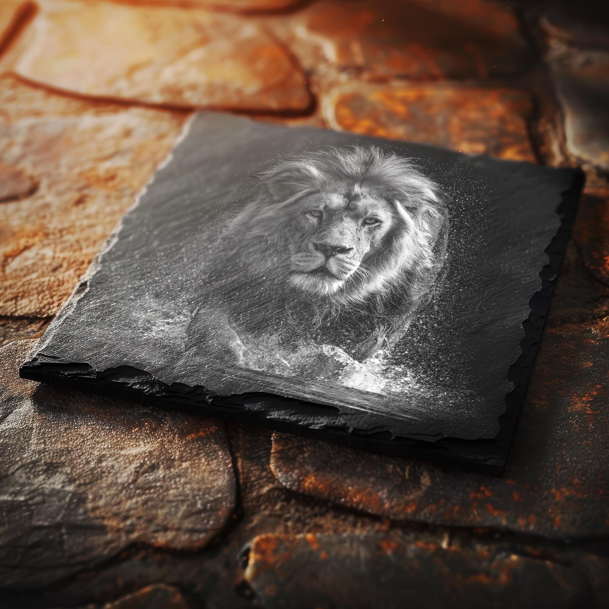 Charging Lion Slate Engraving Wild Power in Motion Digital Download ...