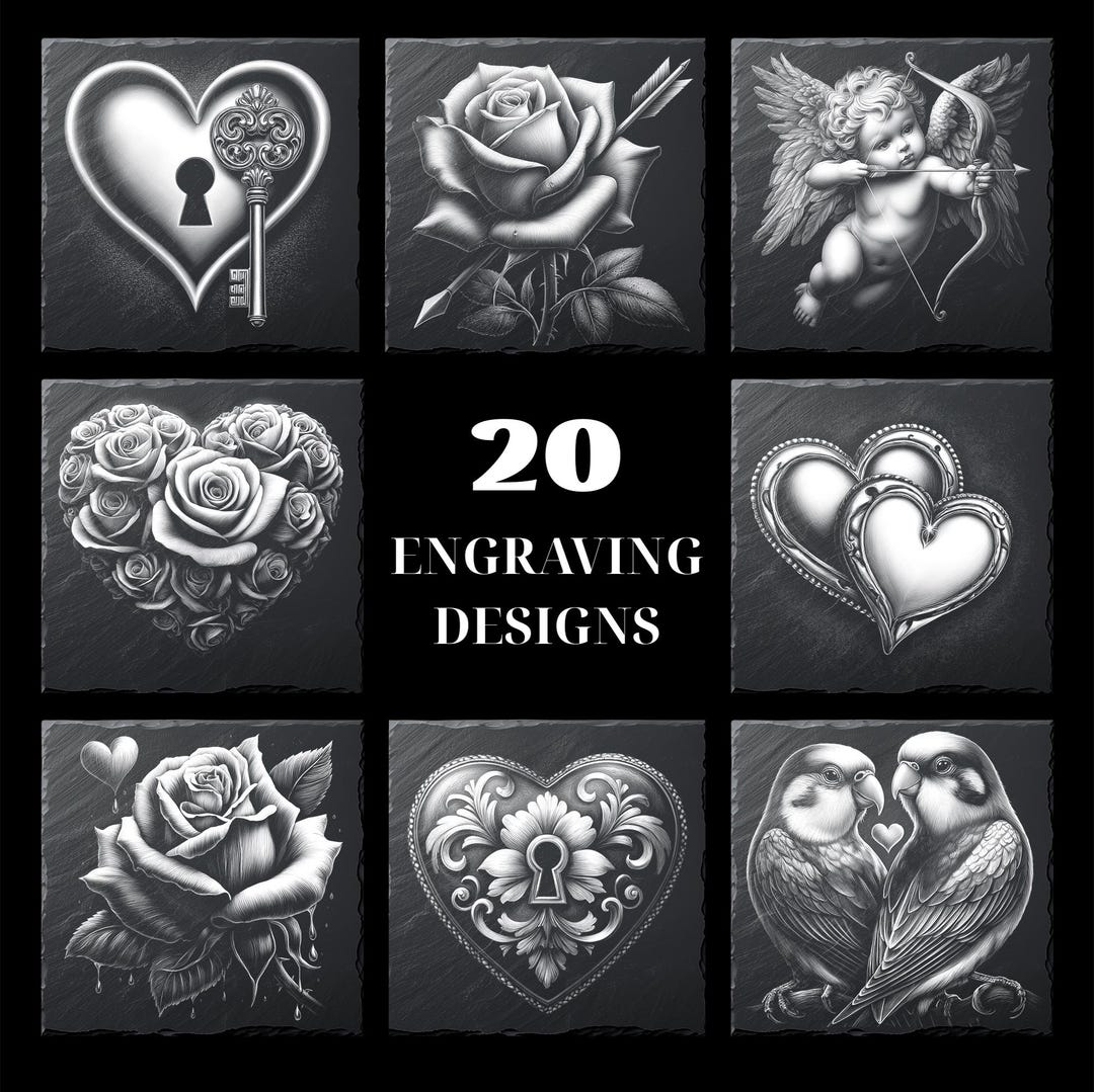 20 Classic Valentine Engraving Designs PNG | Rose, Cupid, Heart Lock ...