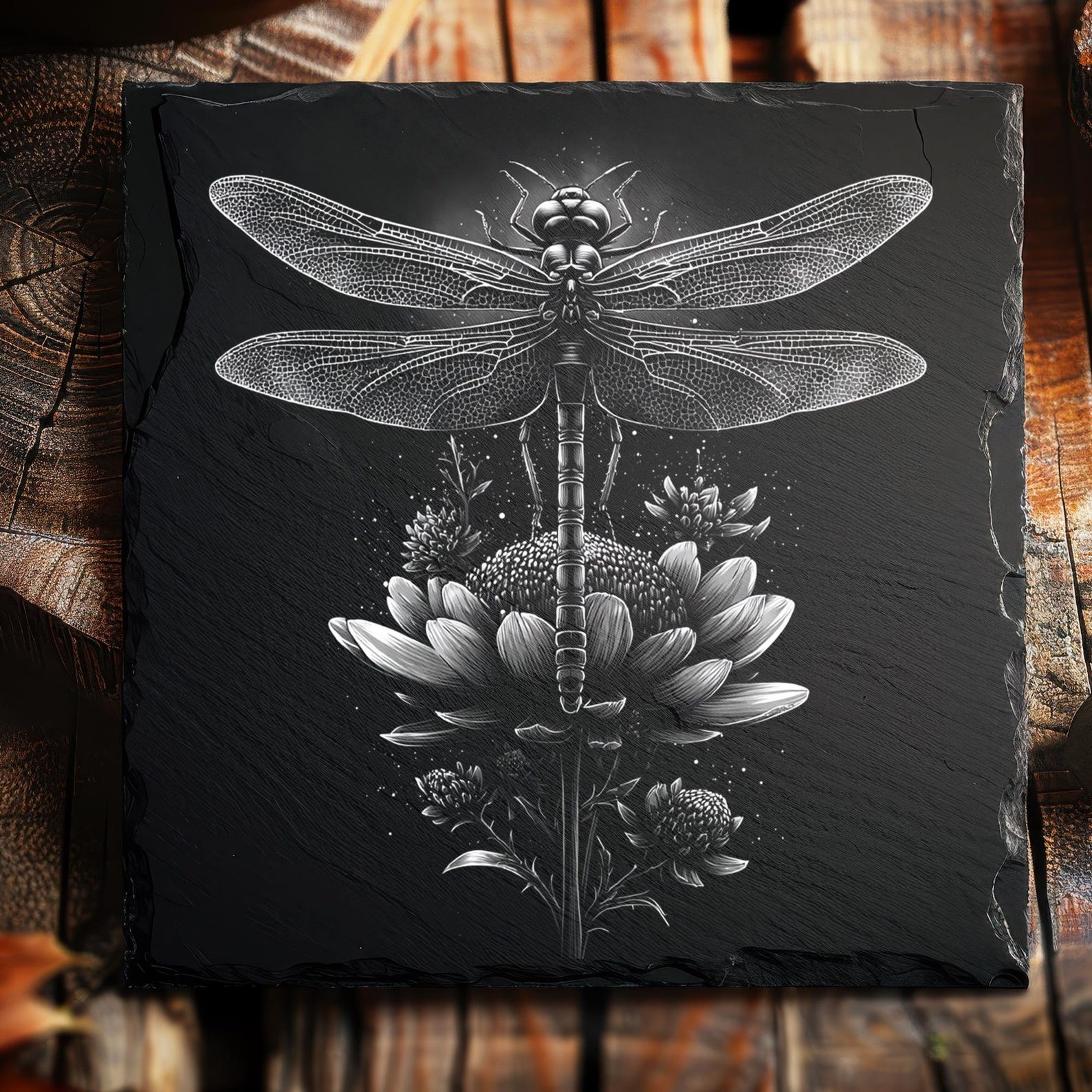 Dragonfly and Flowers Art Botanical Insect Illustration Digital ...