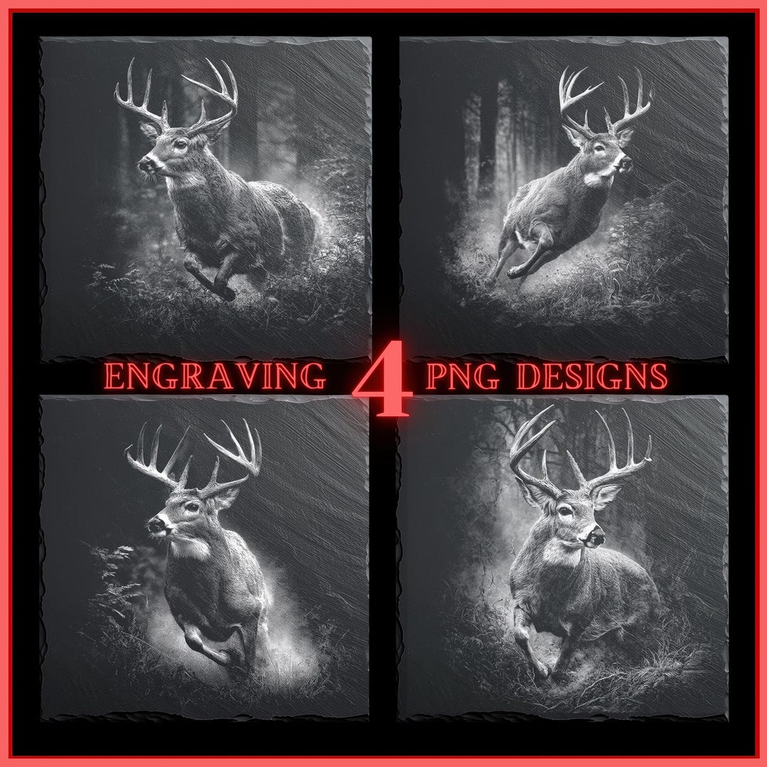 4 Running Whitetail Buck Laser PNG | Slate Coaster Engraving Files ...