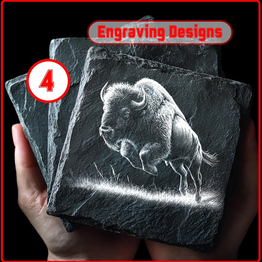 Buffalo Bison Laser Engraved Coaster Set: Wildlife Dnd Design (digital ...