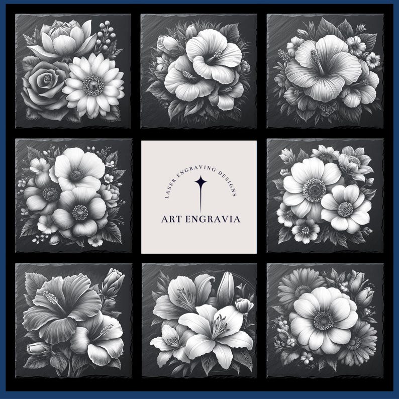 20 Fancy Flower Digital PNG Bundle for Engraving Digital Download for ...